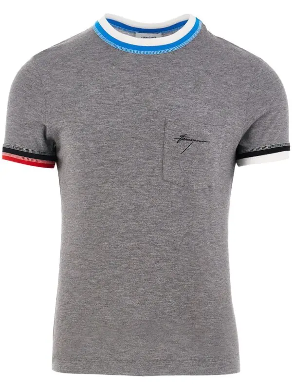 FERRAGAMO Colour-block Trim T-shirt - Grey
