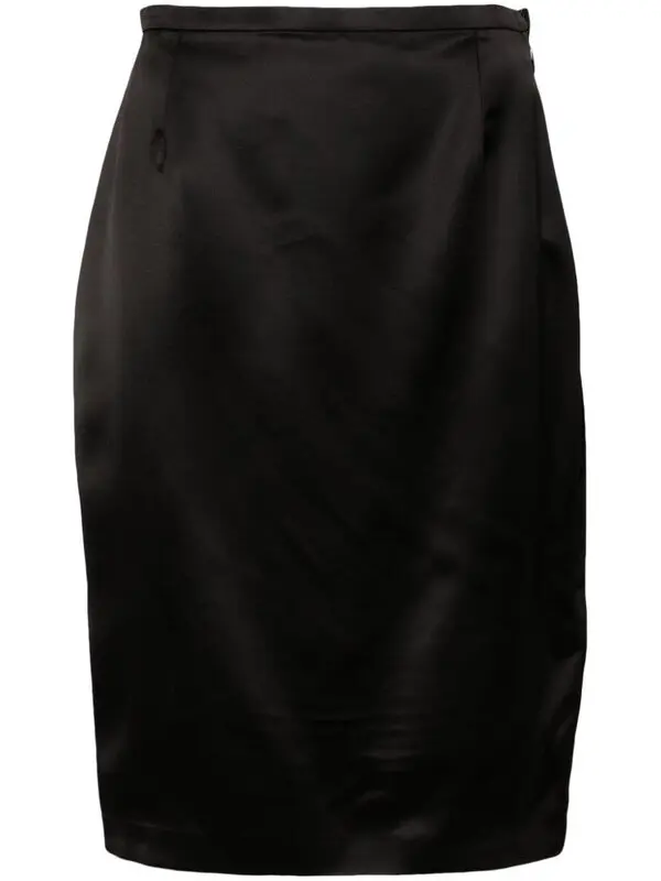 Saint Laurent Satin Pencil Midi Skirt - Black