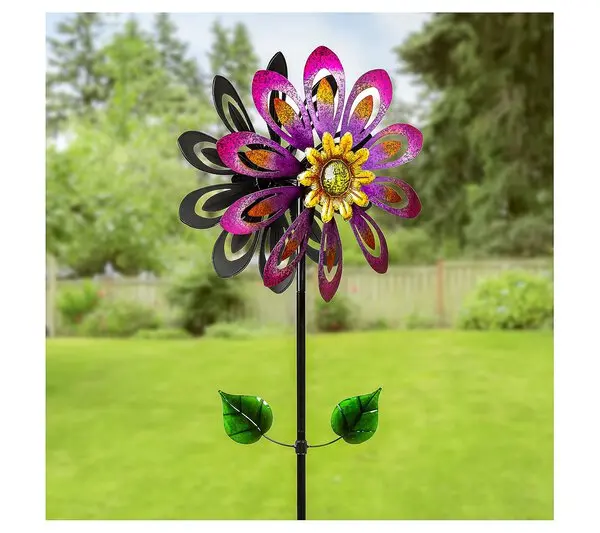 EVERGREEN 75'h Violet Flower Wind Spinner