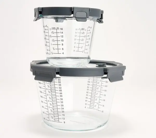 PREPOLOGY Set Of 2 Glass Measuring Bowls With Lids