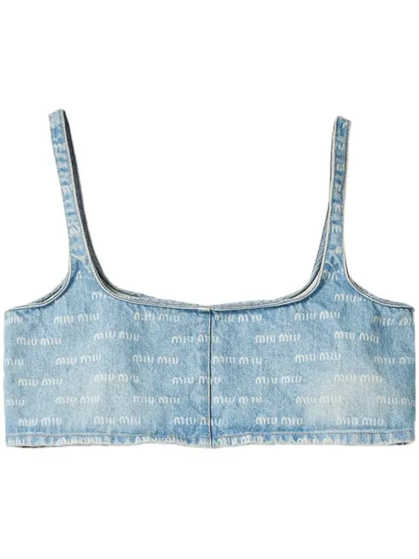 Miu Miu Logo Denim Crop Top
