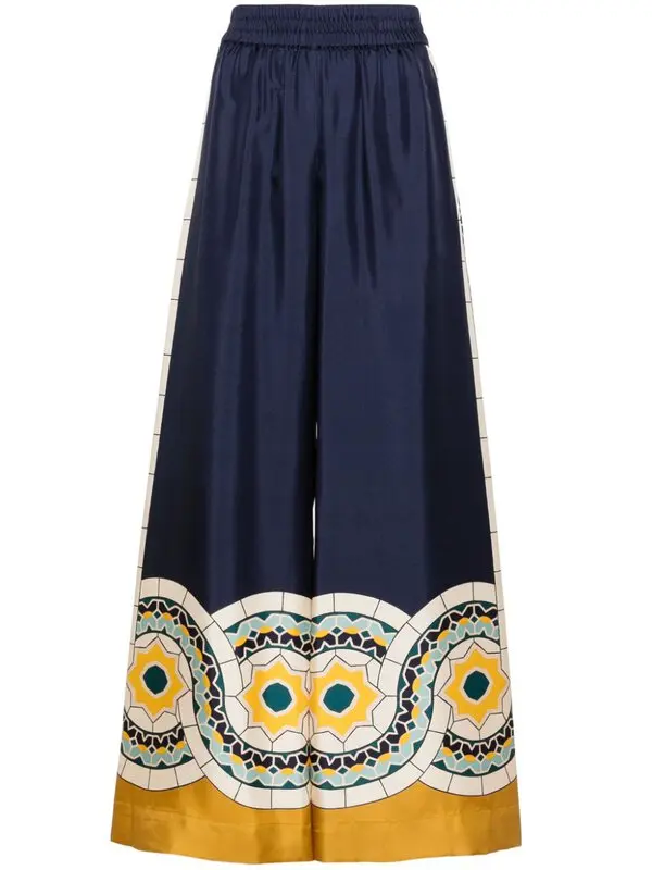 La DoubleJ High-waist Printed Silk Palazzo Trousers - Blue