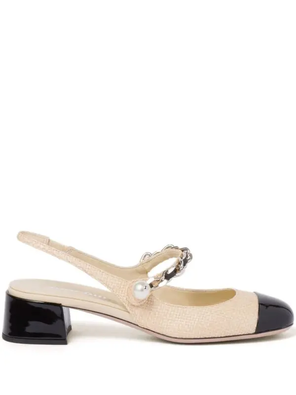 Miu Miu 35mm Pearl-embellished Raffia Pumps - Neutrals