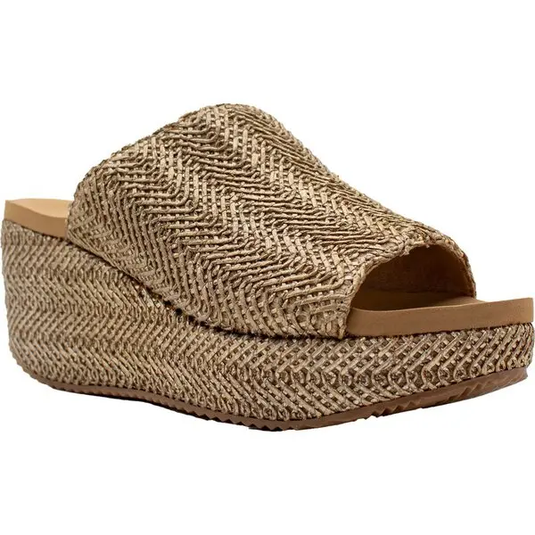 VOLATILE Canteen Raffia Wedge Platform Sandal - Pewter