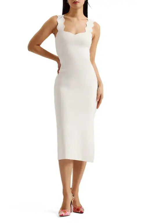 Ted Baker London Sharmay Scallop Body-con Midi Dress - Ivory | Editorialist