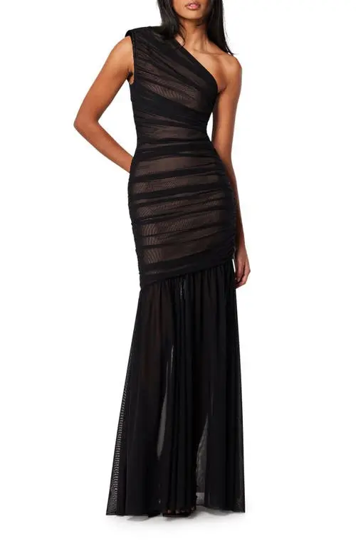ELLIATT Vienna Ruched One-shoulder Gown - Black