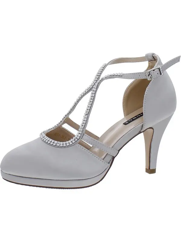 ERIJUNOR Pointy Toe Mid Heel Pumps - Rhinestone D'Orsay Satin Shoes For Women, Wedding & Party - View #5