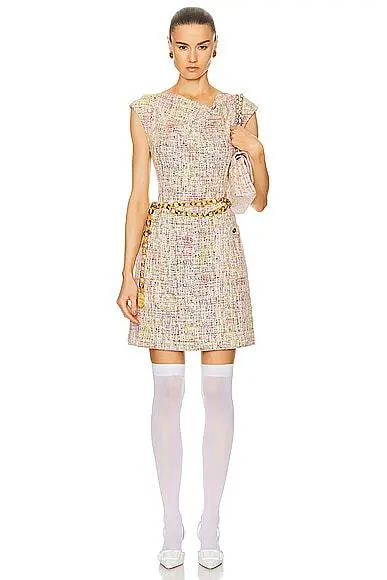Chanel Coco Button Tweed Dress In Neutral - Multi | Editorialist