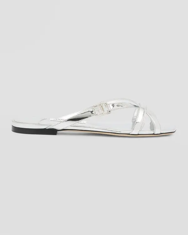 JIMMY CHOO Jess Metallic Crisscross Flat Sandals - Silver | Editorialist