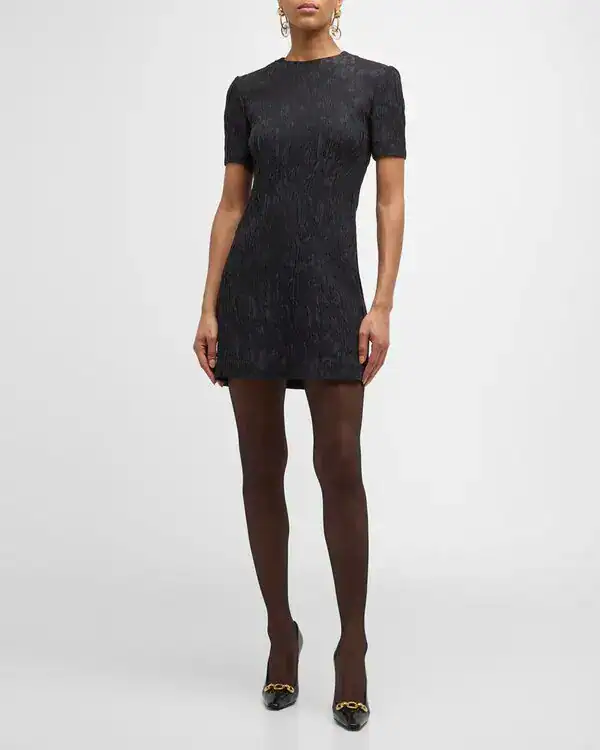 Saint Laurent Tonal Floral Jacquard Mini Dress - Nero | Editorialist