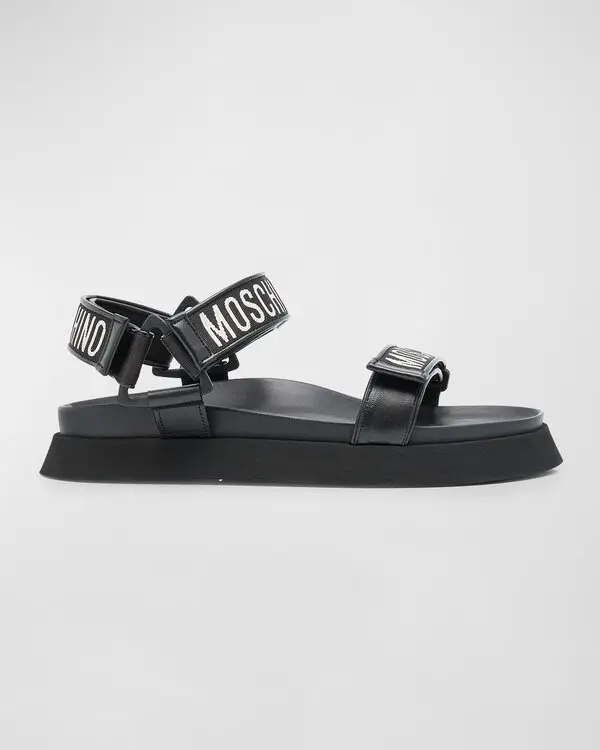 Moschino Leather Logo Tape Platform Sandals Black Editorialist