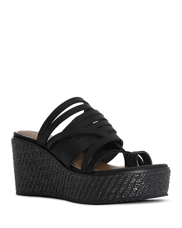 DONALD PLINER Leather Toe Loop Wedge Slide Sandals - Black