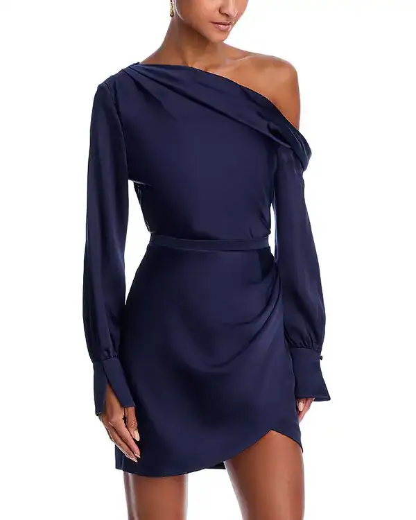 Simkhai Cameron One-Shoulder Satin Mini Dress - Midnight | Editorialist