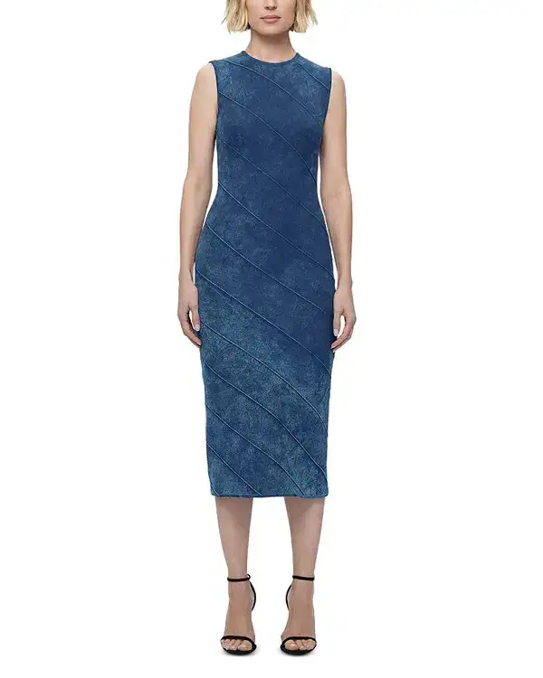 Herve Leger The Savannah Sleeveless Denim Bandage Midi Dress In Indigo  Multi - 70% Off | Editorialist