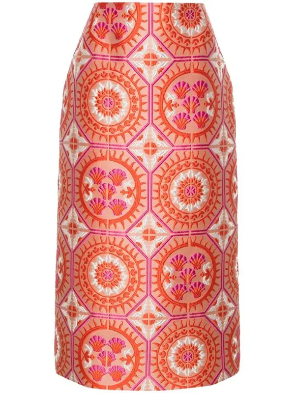 La DoubleJ Patterned Jacquard Midi Pencil Skirt - Neutrals