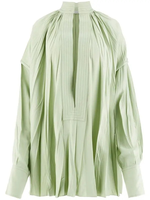 FERRAGAMO Split-neck Pleated Kaftan - Green