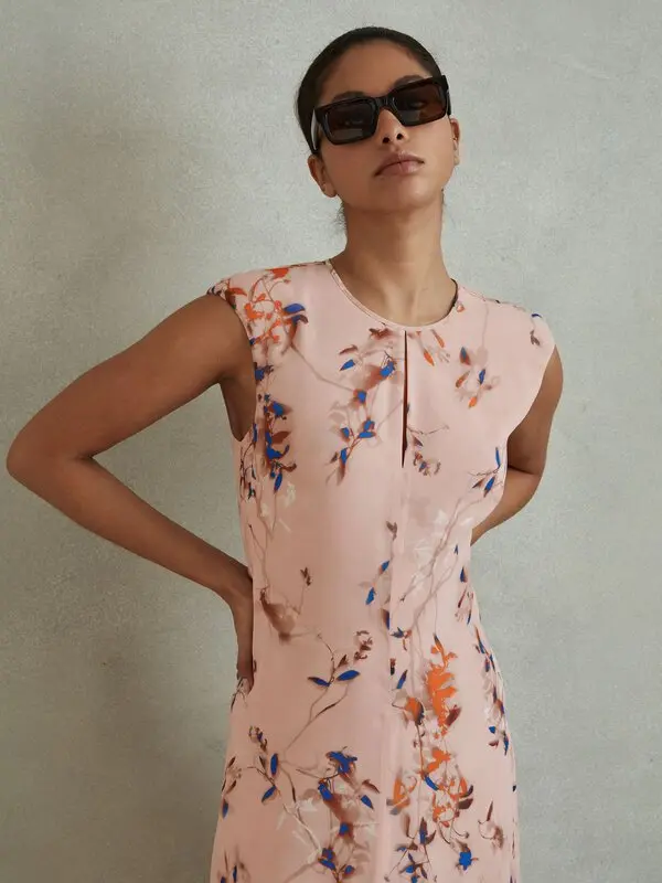 REISS Becci Printed Midi Dress - Blush