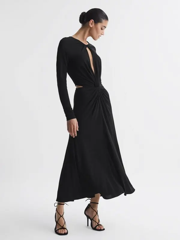 REISS Faye Twist Cut-out Midi Dress
