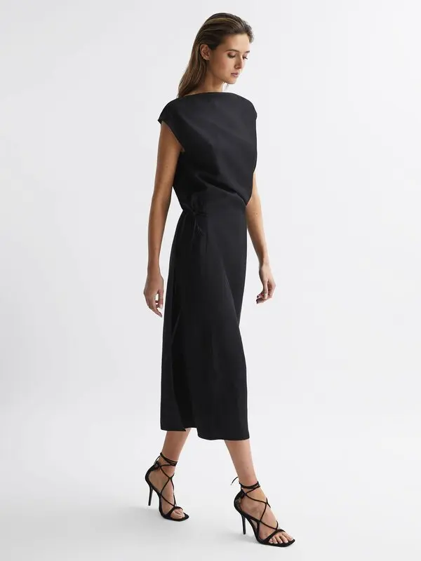 REISS Paloma Premium Linen Blend Open-back Midi Dress - Black
