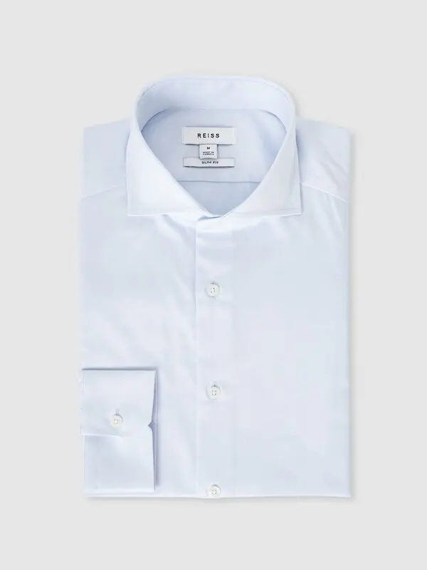 REISS Storm Slim Fit Two-fold Cotton Shirt - Soft Blue