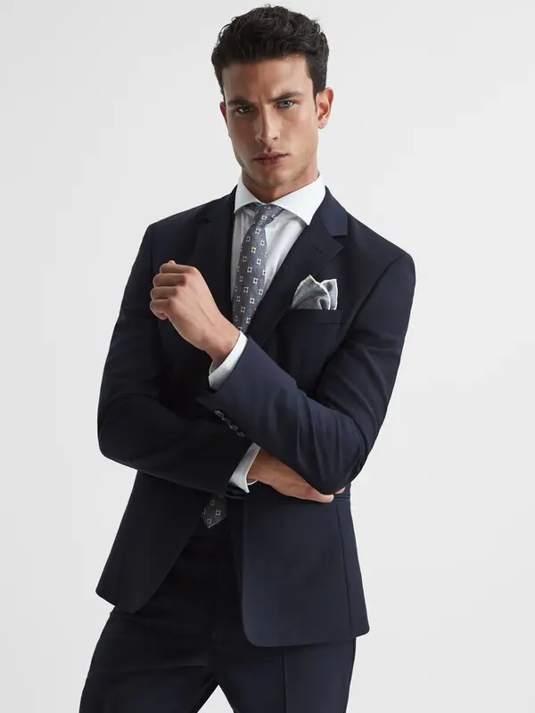 REISS Pray Slim Fit Single Breasted Wool Blazer - Navy