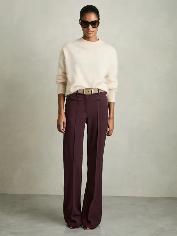REISS Claude High-rise Flared Trousers - Burgundy