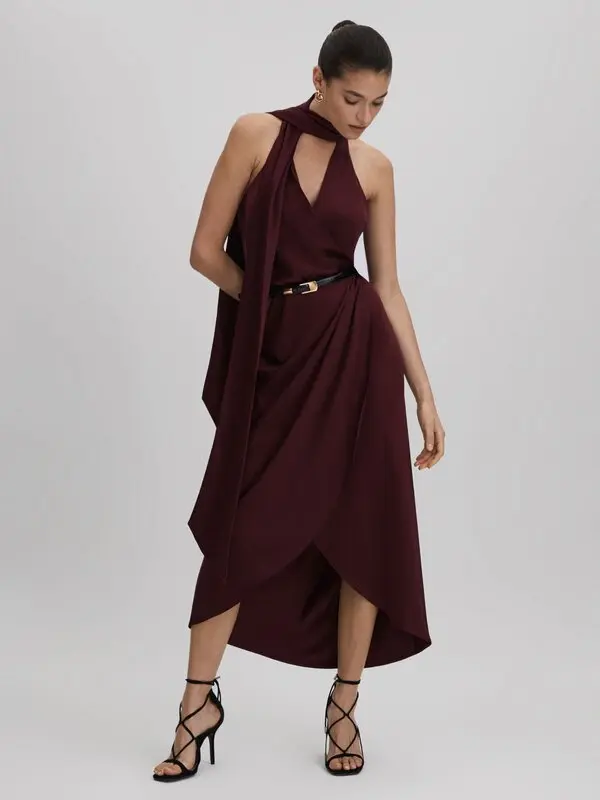 REISS Tayla Satin Midi Dress