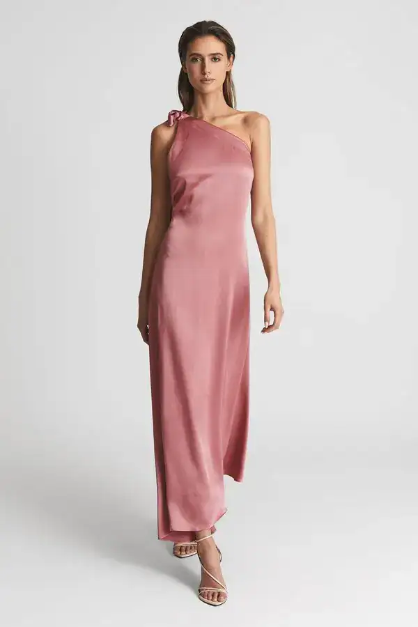 Buy REISS Delphine One Shoulder Asymmetric Maxi Dress - Pink At 68% Off |  Editorialist