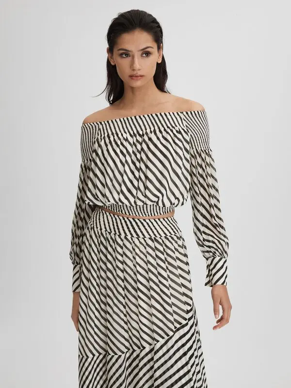 REISS Lea Striped Bardot Top