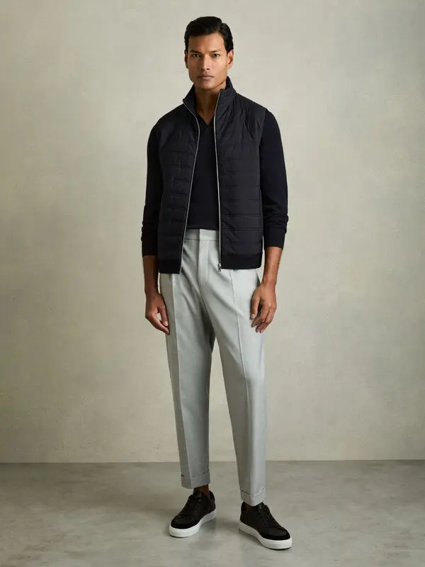 REISS William Hybrid Quilt And Knit Zip-through Gilet - Navy