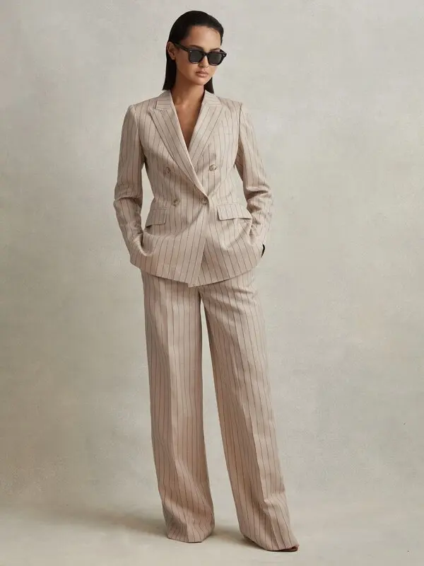 REISS Odette Striped Wide Leg Trousers