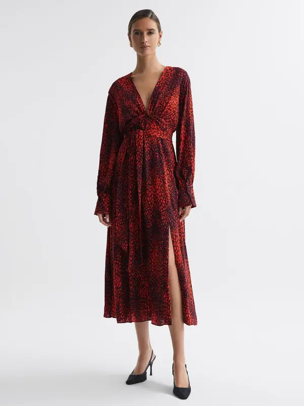 REISS Maya Animal Print Midi Dress