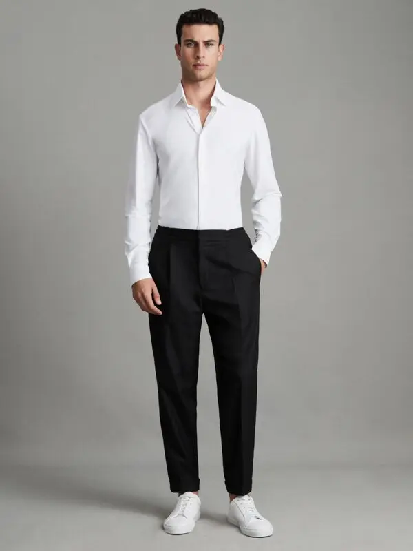 REISS Relaxed Drawstring Trousers With Turn-ups - Black