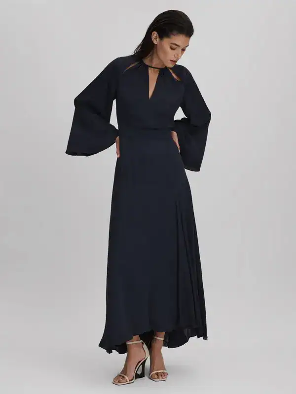 Reiss Andra Flute Sleeve Midi Dress In Navy - 69% Off | Editorialist