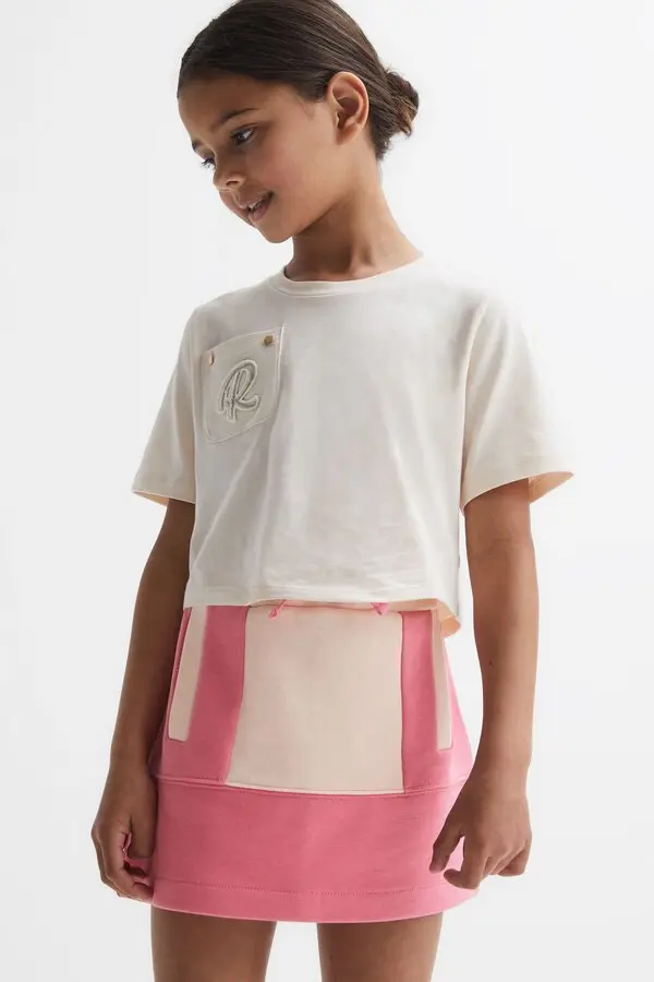 Buy REISS Macey Senior Colourblock Cotton Drawstring Skirt Pink At 30
