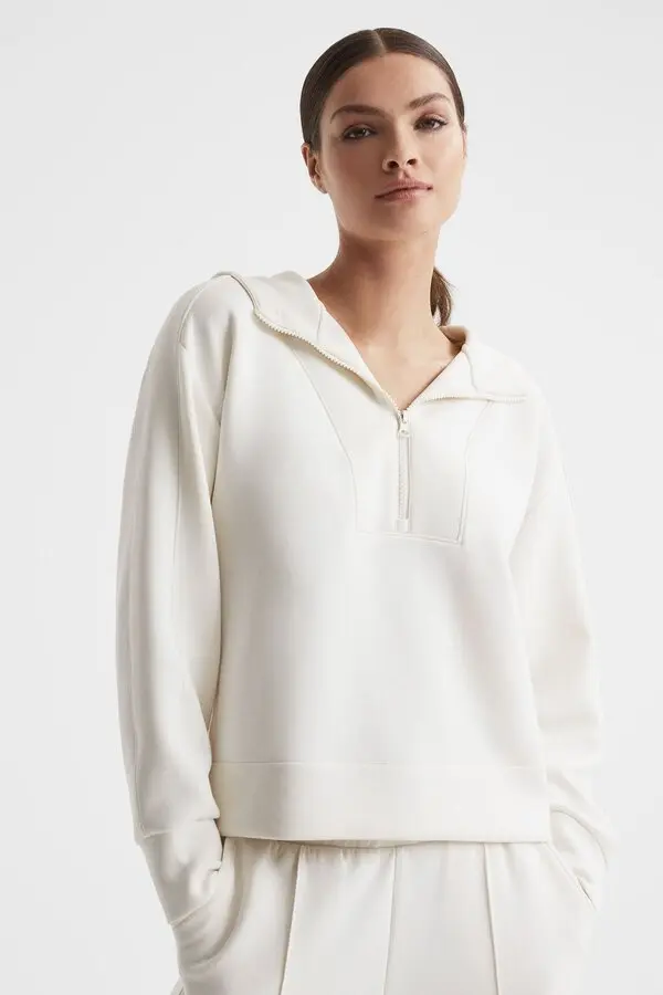 Reiss Jemma Half-Zip Hoodie In Ivory 35% Off Editorialist