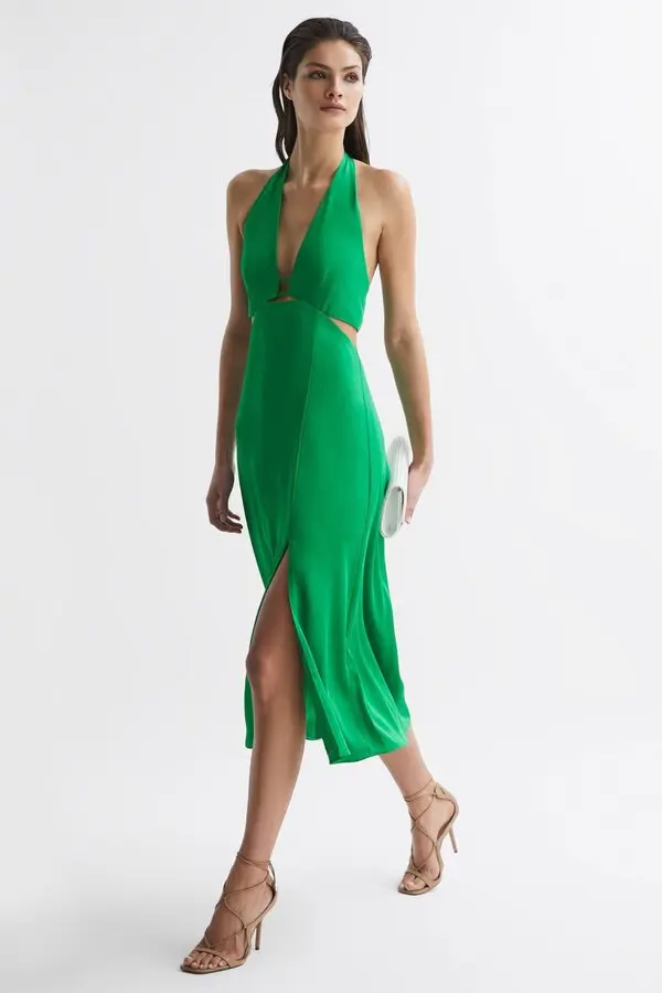 sachin and babi light blue dress Reiss Maia Petite Fitted Halter Neck Midi Dress In Green - 50% Off