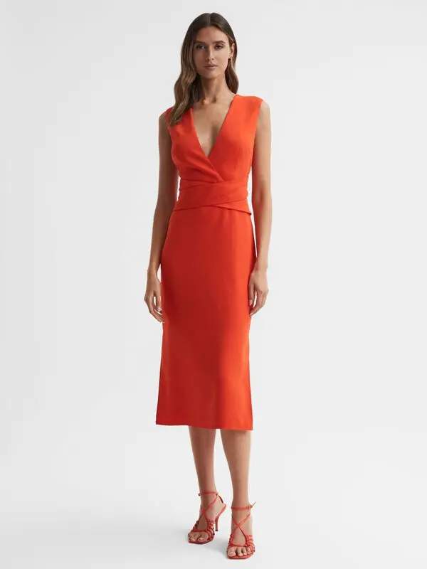 REISS Jayla Fitted Wrap Midi Dress