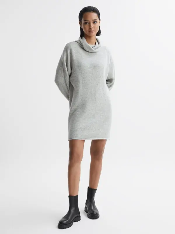 REISS Sami Oversized Wool Blend Cowl Neck Mini Dress