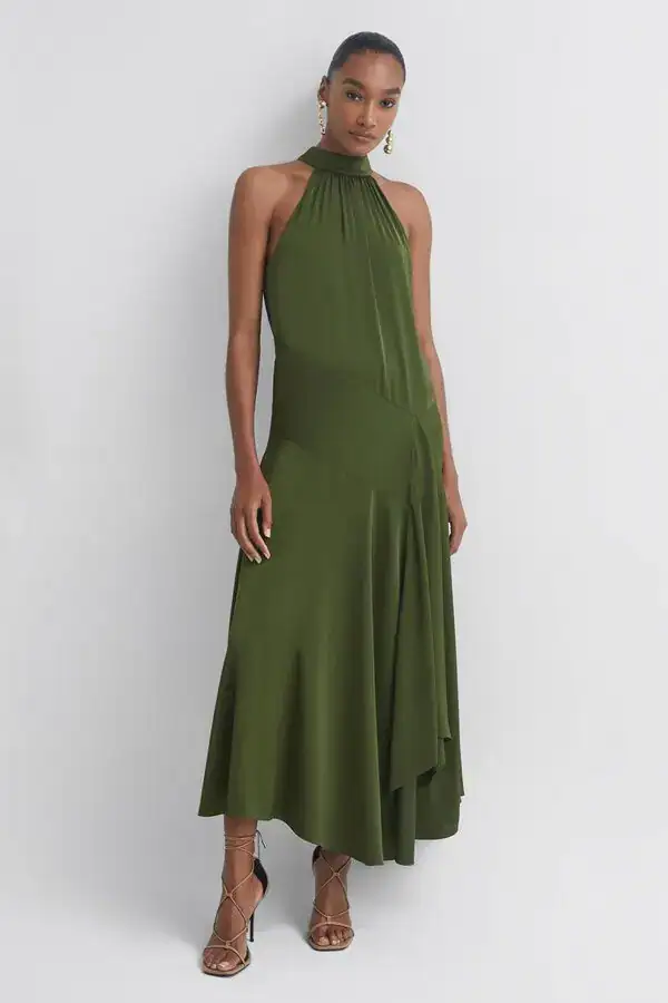 green emerald velvet dress Florence Waterfall Dress in Forest Green Satin