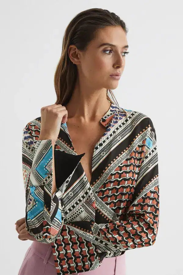 pink scarf print shirt