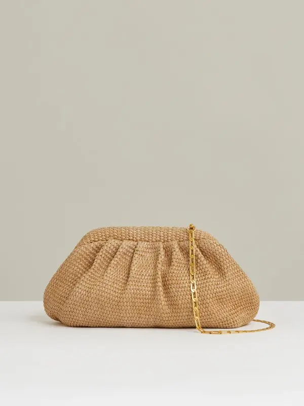 REISS Gia Raffia Clutch Bag - Brown