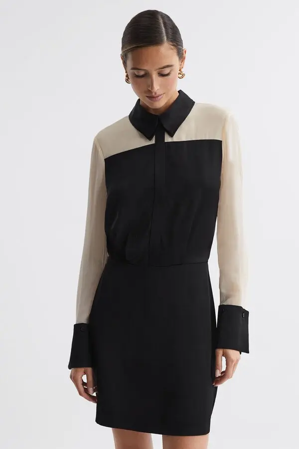 Reiss Veneto Fitted Shirt Mini Dress In Black - 70% Off | Editorialist