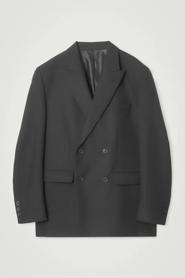 Cos Relaxed Double-breasted Wool Blazer - Black