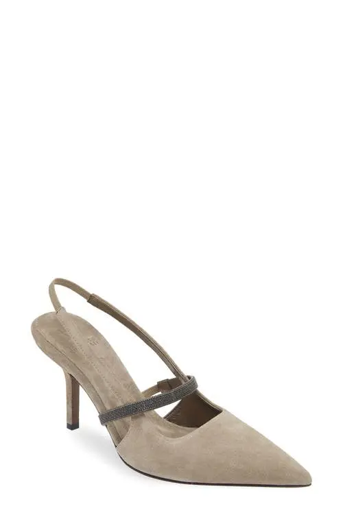 Brunello Cucinelli Pointed Toe Slingback Pumps - Dark Beige