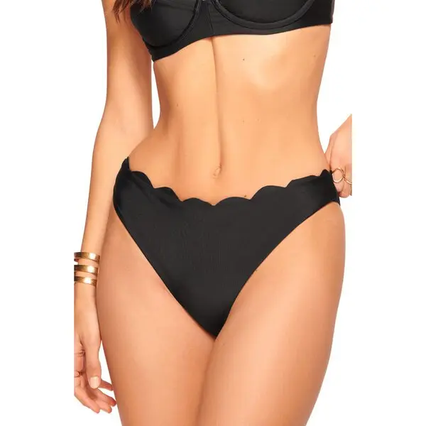 Ramy Brook Amani Scalloped Bikini Bottoms - Black