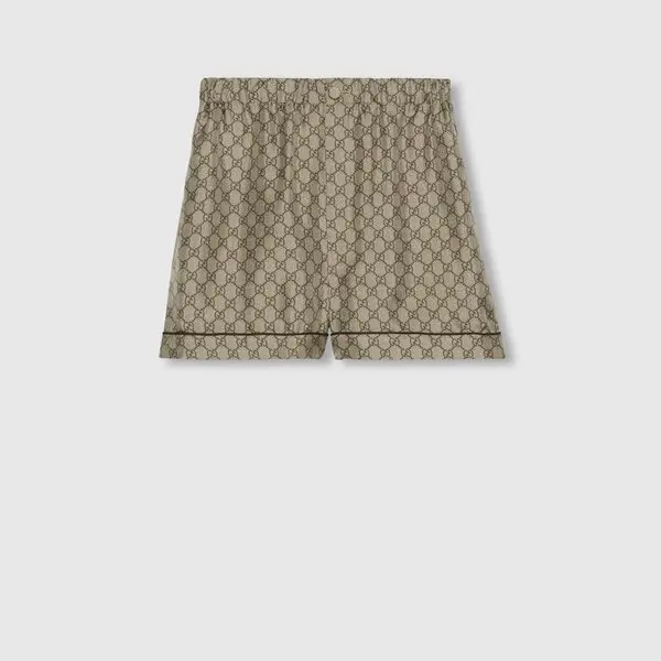 Gucci Gg Supreme Print Silk Shorts - Beige