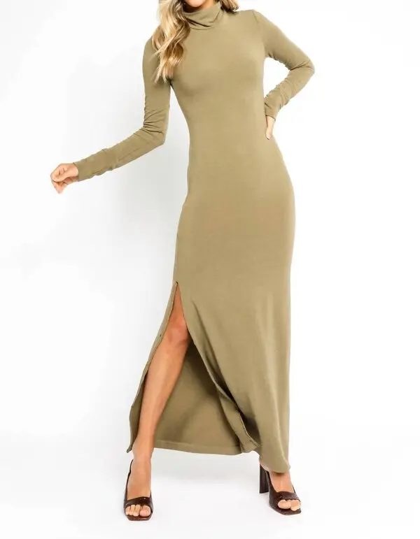Buy Olivaceous Turtleneck Sweater Maxi Dress In Olive - Green At 38% ...