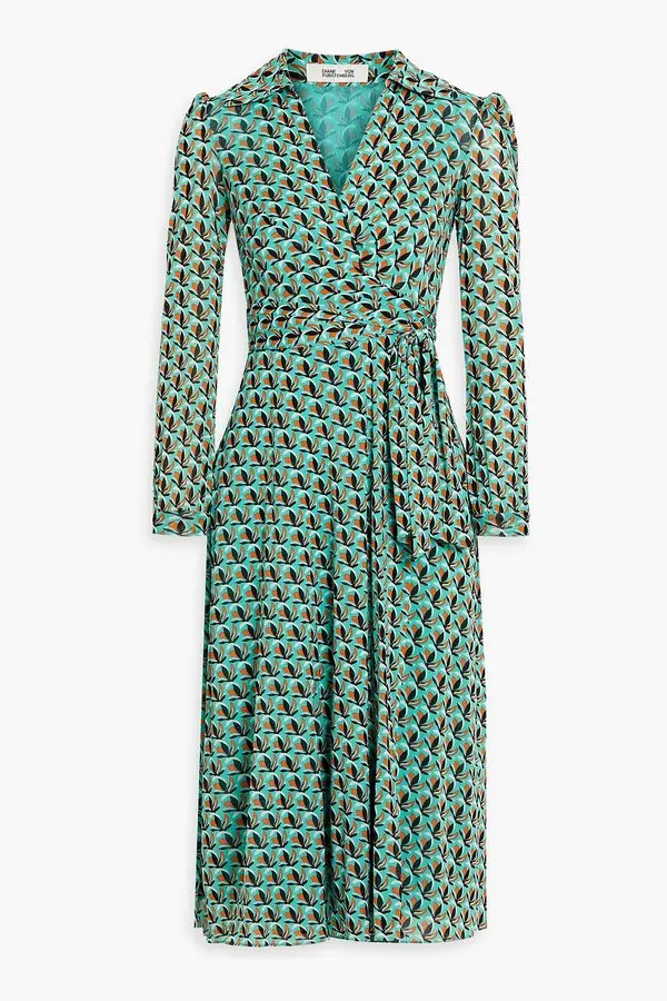 Diane Von Furstenberg Phoenix Printed Stretch-mesh Midi Wrap Dress