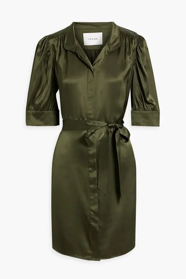 Frame Gillian Belted Silk Mini Shirt Dress In Army Green - 65% Off |  Editorialist